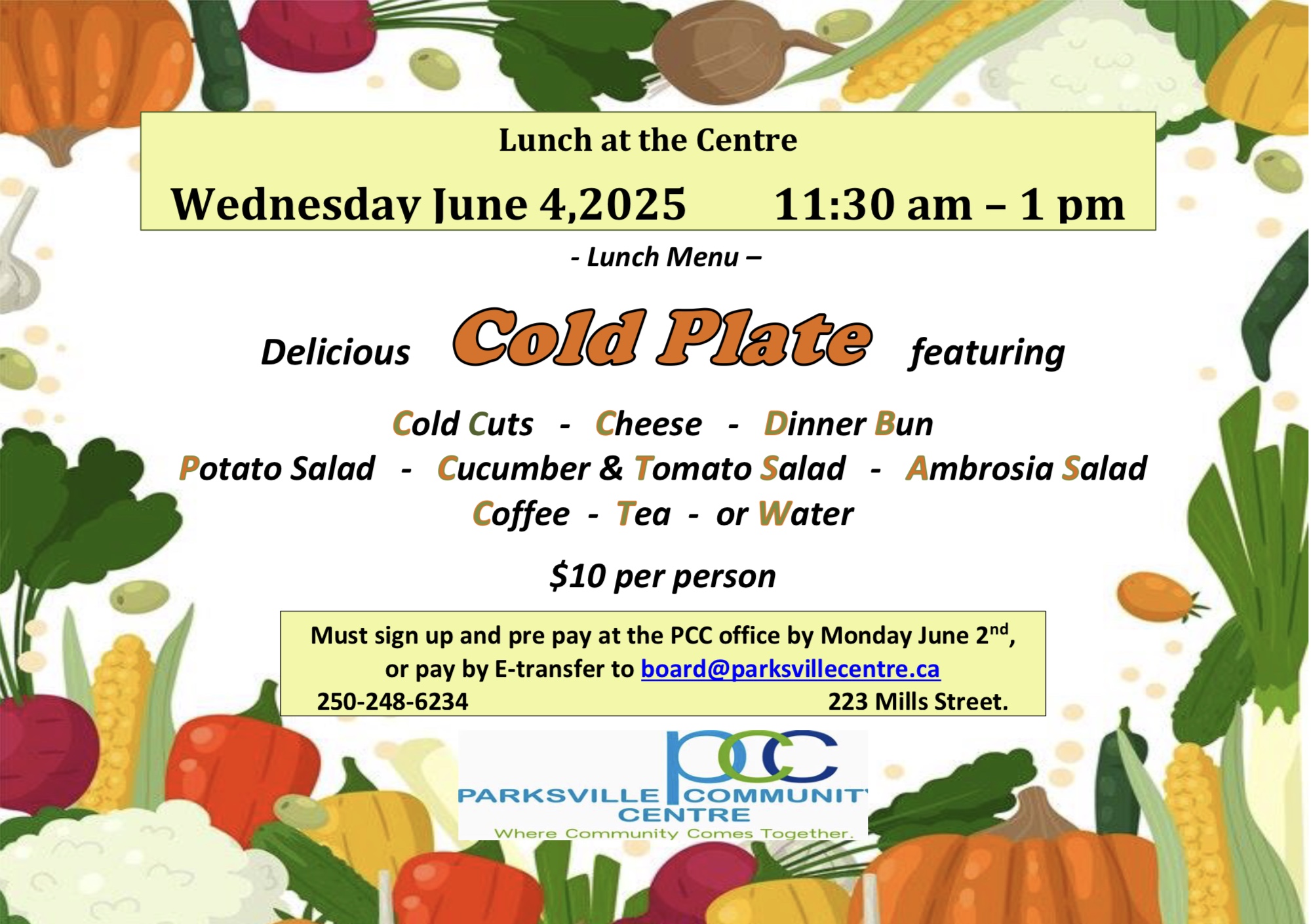 Lunch At The Centre, "Delicious Cold Plate" with potato salad, cucumber ...