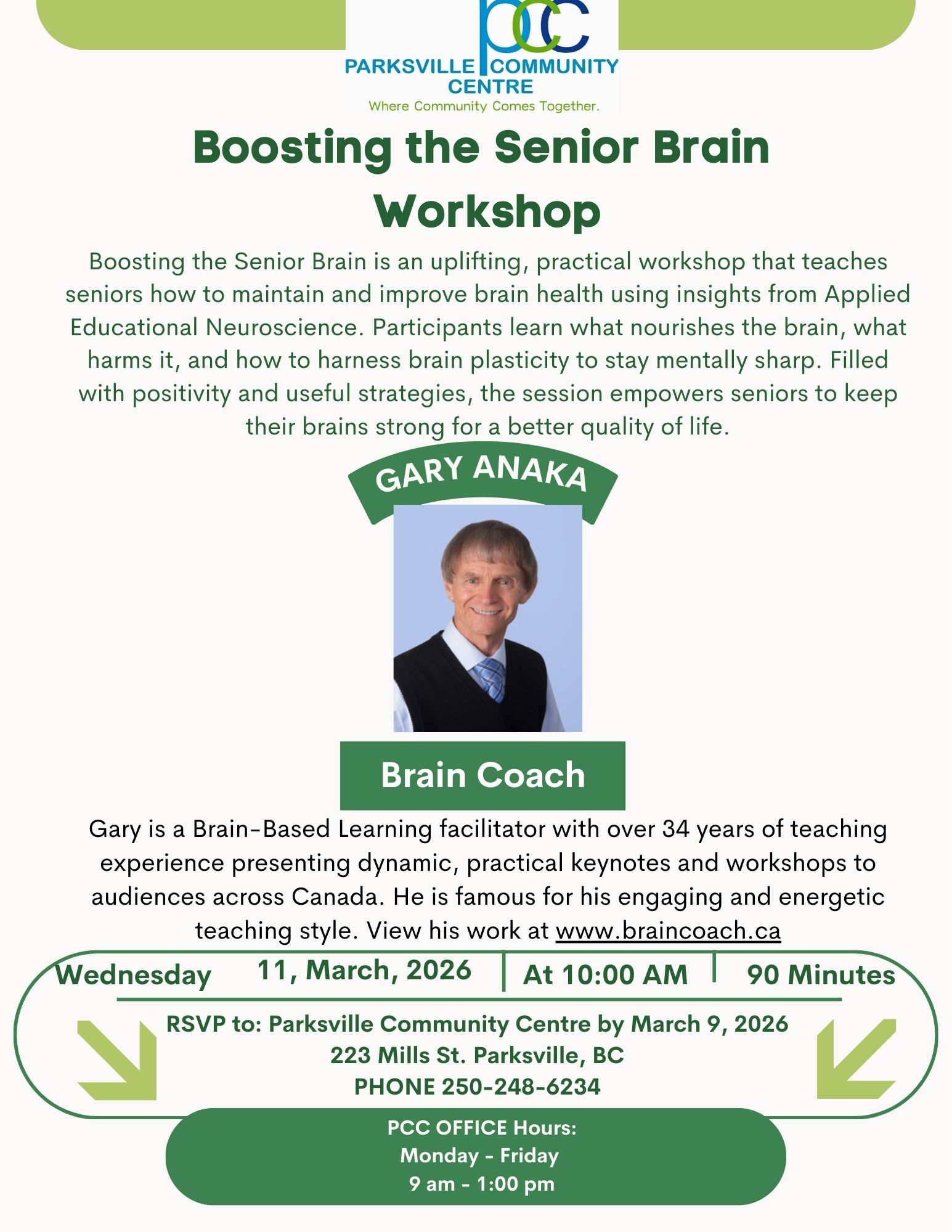 Boosting the Senior Brain Workshop, by GARY ANAKA, Brain Coach, March ...